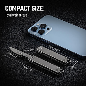 KeyUnity KK02 Titanium Flipper Pocket Knife, Quick Open Keychain Folding Knife with #24 Replaceable Blades for Everyday Carry (Sandblasted)