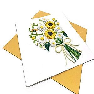 TUMYBee Sunflower Greeting Card for Mom, Happy Birthday and Mother Day Quilling Cards, Greeting Card Card for Valentine, Sympathy, Thinking Of You, Quilled 3D Card for Christmas,Birthday,Anniversary, Friend Mom with Envelop (Sunflower)