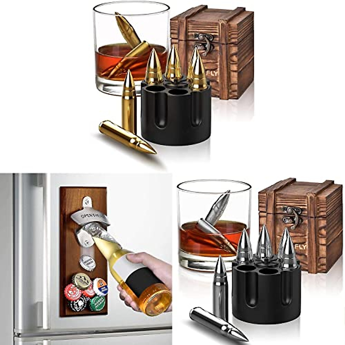 Gifts for Men Dad, Christmas Stocking Stuffers, Whiskey Stones,Wall Mounted Magnetic Bottle Opener,Unique Anniversary Birthday Gift Idea for Him Husband Boyfriend