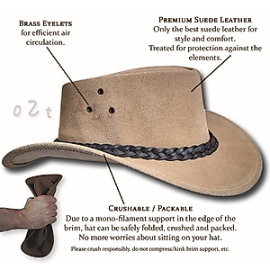 Oztrala Jacaru Hat Suede Leather Cowboy Men's Womens Childrens Kids Australian Outback Western Aussie WS 1007 US