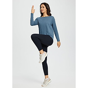 baleaf Women's Long Sleeve Workout Shirts Active Tops Loose Fit Quick Dry Tops Athletic Yoga Tee Shirts Lightweight Casual Fall Heather Navy M