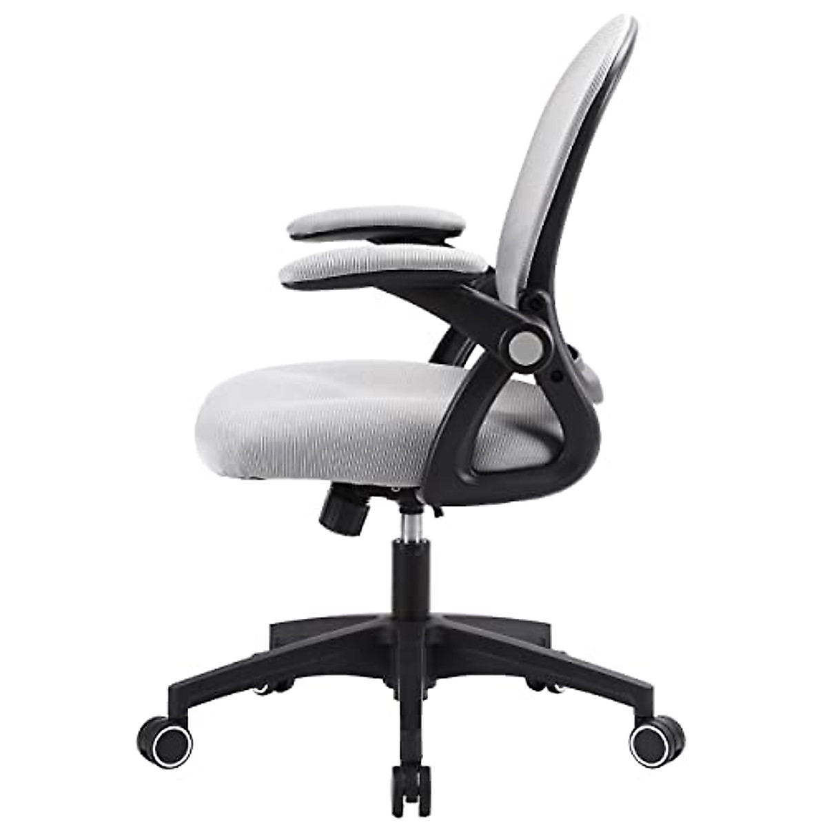 Office Chair, Ergonomic Chair Home Office Desk Chairs, Breathable Mid-Back Comfortable Mesh Computer Chair with PU Silent Wheels, Flip-up Armrests, Tilt Function, Lumbar Support (Black/Grey)