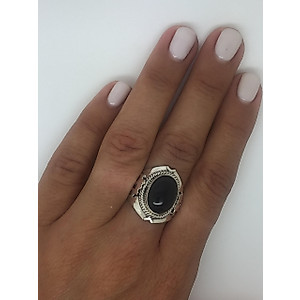 Black Onyx Oval Stone Vintage Gipsy Om Ring 925 Sterling Silver US Size 7 8 9 10 (7)