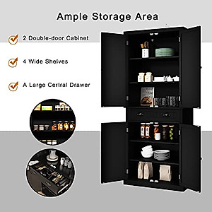 HLR 72" Freestanding Kitchen Pantry Storage Cabinet with Doors and Adjustable Shelves, Pantry Cupboard Cabinet for Kitchen, Bathroom or Hallway, Black