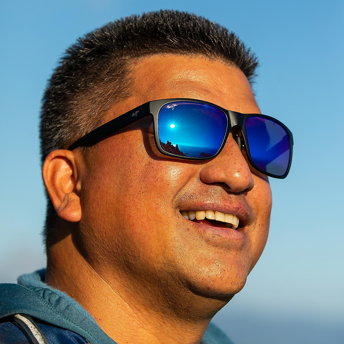 Maui Jim Men's and Women's Red Sands Polarized Rectangular Reading Sunglasses, Matte Black/Blue Hawaii, Large, +2.5