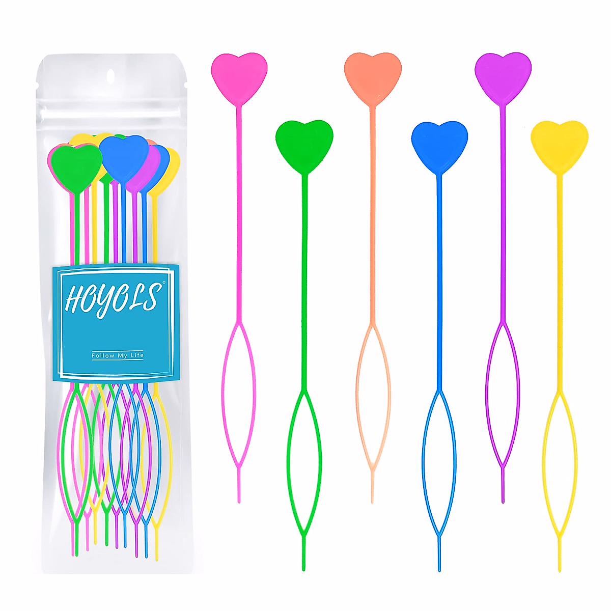 Hoyols Quick Hair Beader for Loading Beads Braid Stringer Hair Beading Tools Kit Ponytail Maker Styling Magic Topsy Tail for Kids Girls Colorful (12pcs Multi Color)