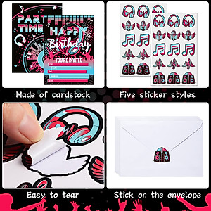 Pajean 30 Pack Music Birthday Party Invitations Dance Party Invite Cards with Envelopes Stickers Halloween Glow in the Dark Party Supplies Favors