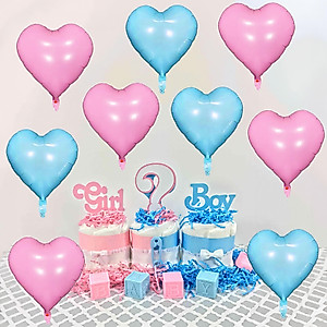 Pink Blue Heart Balloons, 18 Inch Pastel Blue Pink Foil Heart Balloons Pearl Pink Blue Heart Shape Mylar Balloons Baby Blue and Pink Party Balloons for Baby Shower Gender Reveal Birthday