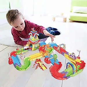Toy Train Sets with Railway Tracks, 189 pcs Train Toys with Lights and Sounds, 3D Puzzles Long Train Track for Boys Girls 2,3,4,5,6,7 Years Old Birthday Train Toys Gift