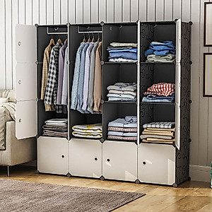 MAGINELS Portable Wardrobe Closets - 14"x18" Depth (16 Cubes) Cube Storage, Bedroom Armoire, Wardrobe Storage Closet, Clothes Dresser, Closet Storage Organizer, Black
