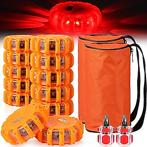 Tallew 12 Pack Flare Light LED Road Safety Flashing Warning Kit Roadside Emergency Beacon Magnet Hook Vehicle Boat Truck Disc Magnetic Flash Cars Security Driveway Automotive Strobe