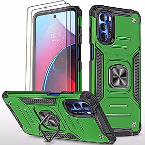 AYMECL for Moto G Stylus 2022 Case, with Nano Explosion-Proof Film [2 Pack], Military Grade Double Shockproof with Kickstand Case for Motorola G Stylus 2022-Green