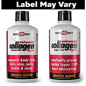 HEALTH DIRECT AminoSculpt Sugar-Free Collagen Supplement - High Potency Medical-Grade Protein for Hair, Skin, Nails & Joints, Grass-Fed, Non-GMO, Liquid Collagen - Smooth Mango - 30 Fl Oz
