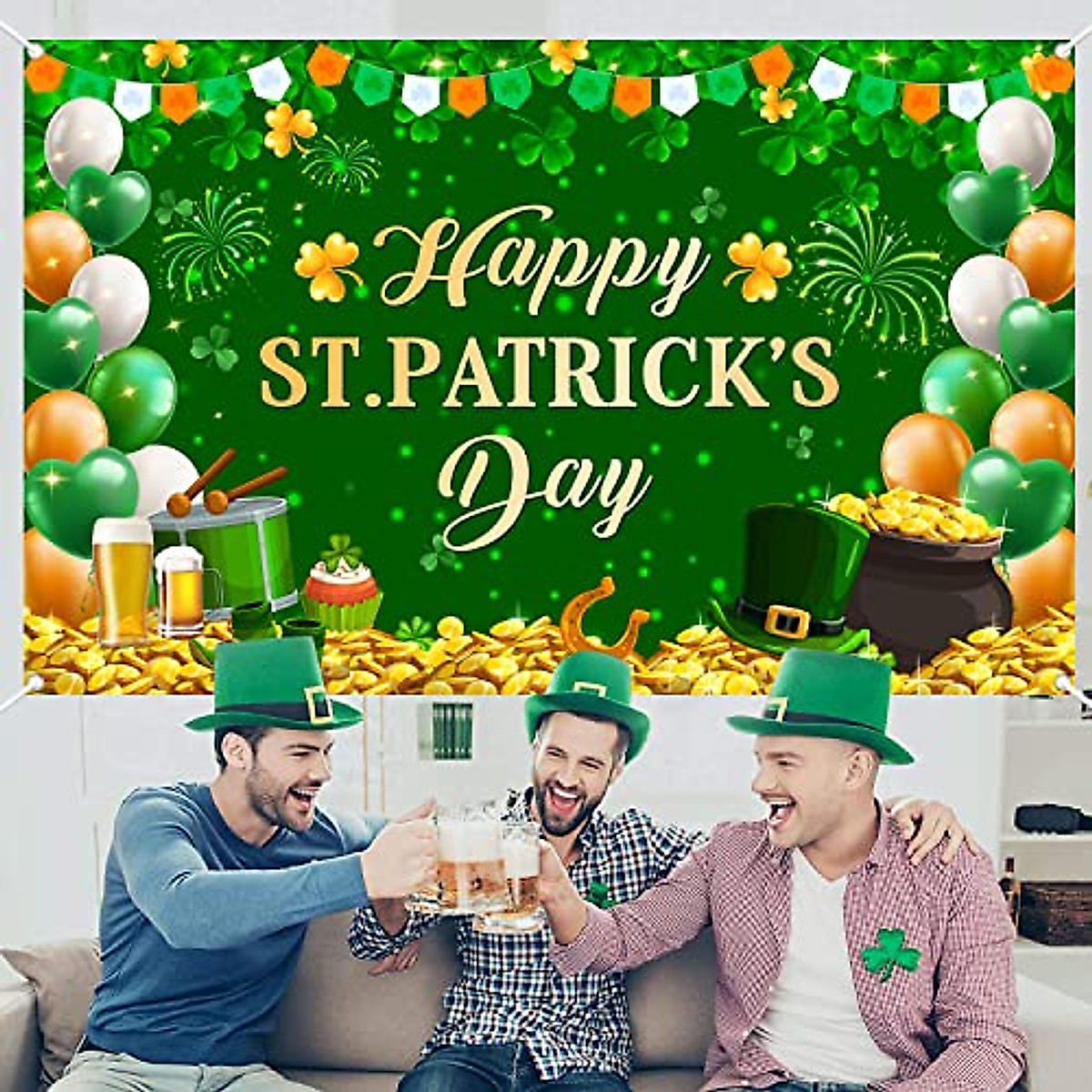 St Patricks Day Backdrop,Happy St Patricks Day Banner,Shamrock Irish Luck Day Saint Patrick's Day Banner St Patricks Day Decorations