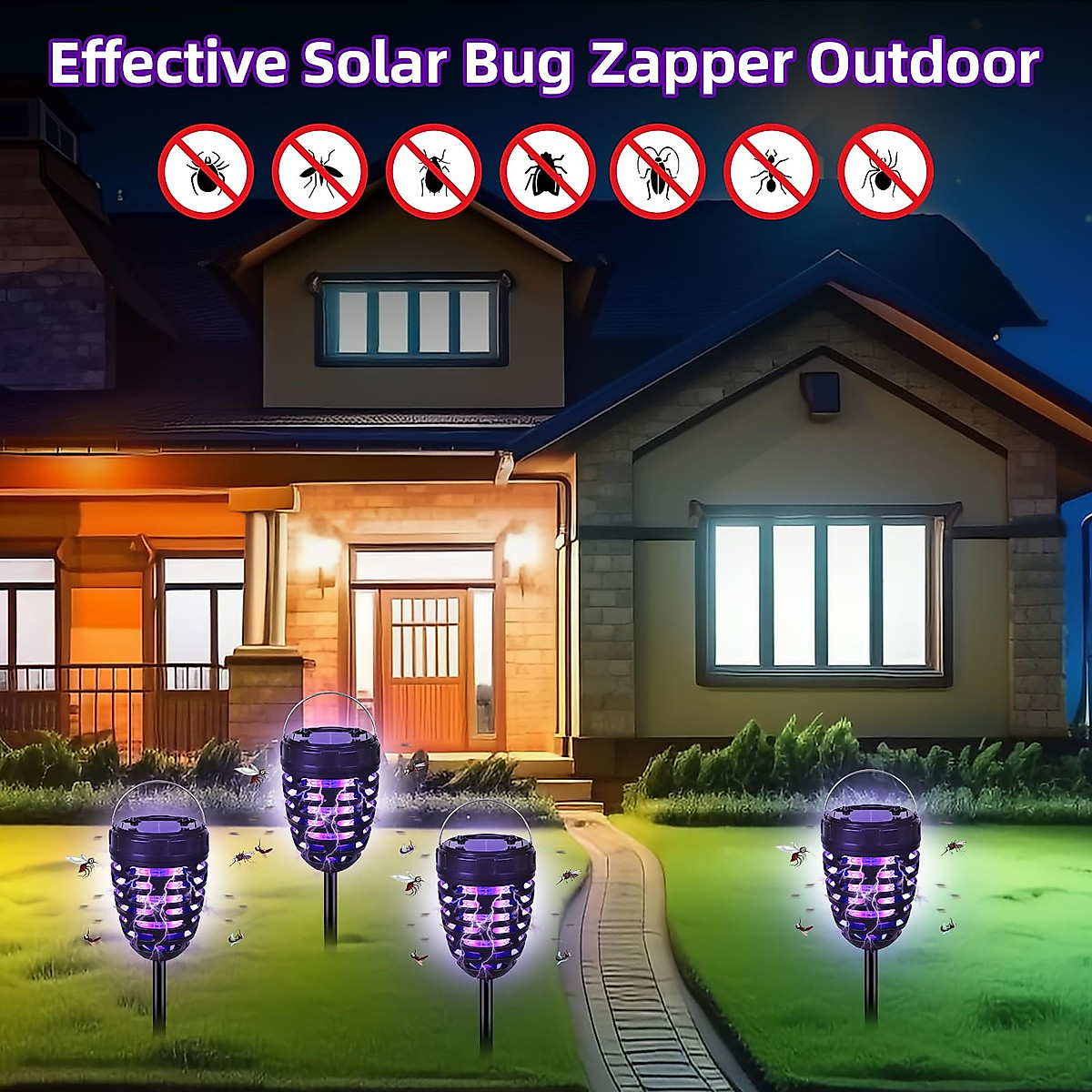 2 Packs Upgraded Solar Bug Zapper Outdoor Waterproof Mosquito Zapper Outdoor Mosquito Trap Bug Lights Mosquito Repellent for Outdoor Use Patio Garden Pathway