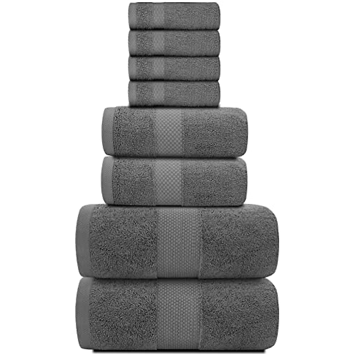 White Classic Luxury Grey Bath Towel Set - Combed Cotton Hotel Quality Absorbent 8 Piece Towels | 2 Bath Towels 700GSM | 2 Hand Towels | 4 Washcloths [Worth $72.95] 8 Pack | Gray
