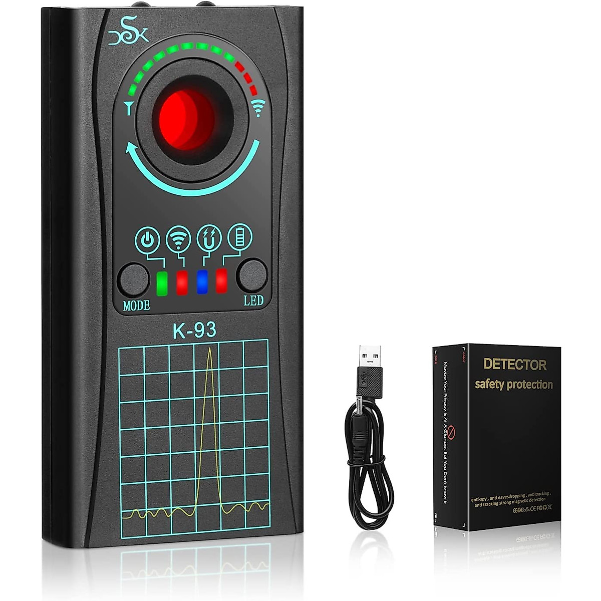 QNTT Hidden Camera Detectors, Anti Spy Detector, Hidden Camera Bug Detector Wand 12 Levels Sensitivity RF Signal Detector for GPS Tracker Audio Device