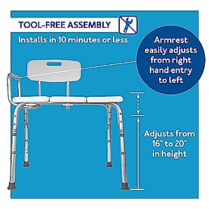 Carex Bathtub Transfer Bench - Shower Bench and Bath Bench with Height Adjustable Legs - Convertible to Right or Left Hand Entry, Shower Chair For Bathtub, Bathtub Chair