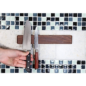 Walnut Magnetic Knife Holder with Multi Purpose Functionality as Knife Magnet, Knife Strip, Magnetic Organizer- Securely Holds Your Knives & Keeps Your Kitchen Organized- Made in USA- 12 Inch