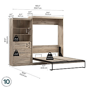 Bestar Pur Murphy, Space-Saving Wall Bed for Multipurpose Room, Queen, Rustic Brown