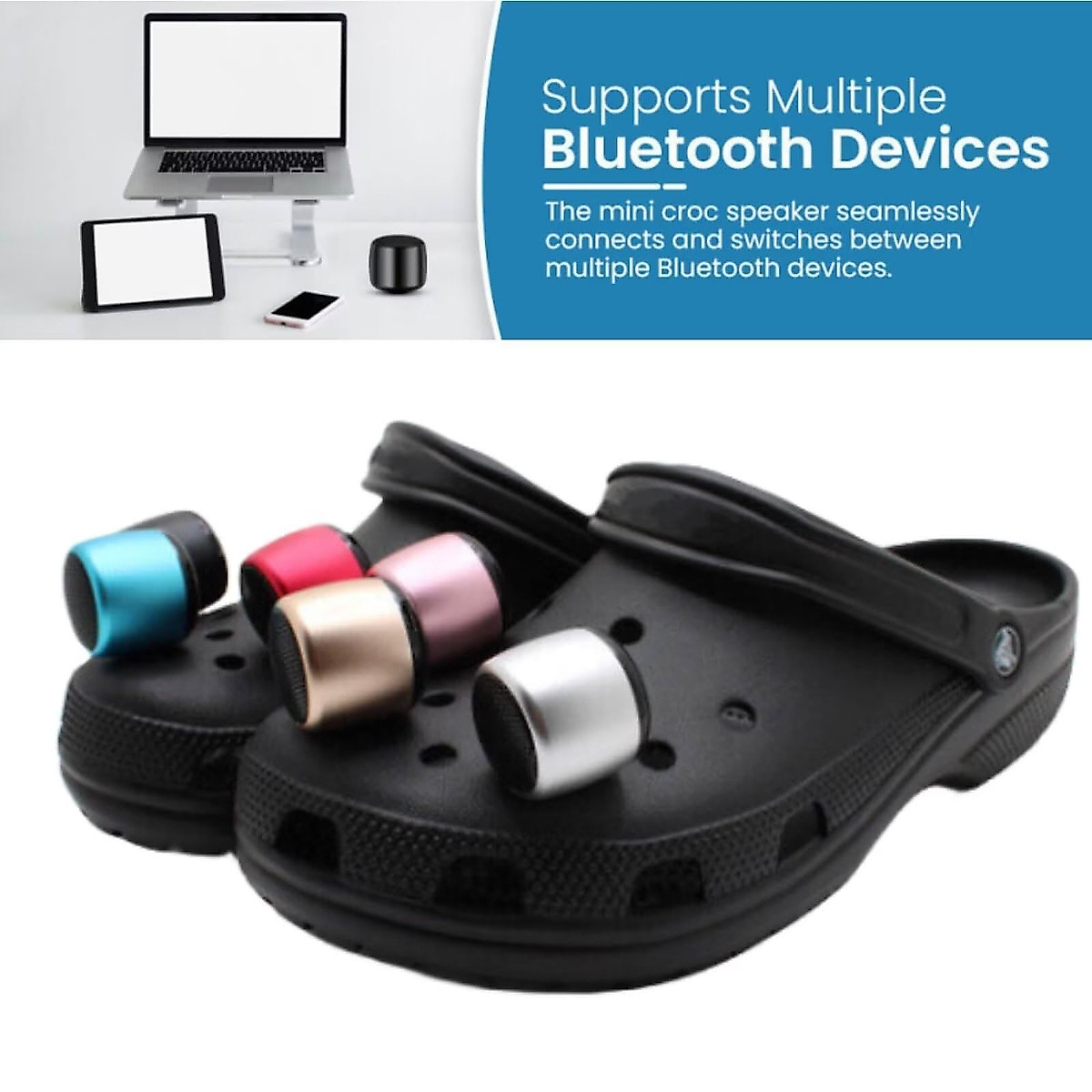 UUEENN Croc Speaker, Mini Speaker for Crocs, Halloween Mini Speaker, Bluetooth Croc Charm, Black