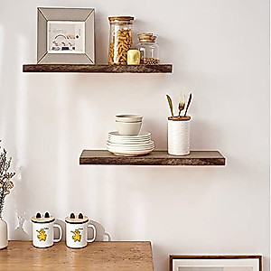 Floating Shelves for Wall Solid Wood Shelves Set of 3, Rustic Wooden Wall Shelf Durable Natural Floating Shelves Bracket Wall Shelves Decoration for Kitchen Bedroom Living Bathroom Study Room Brown