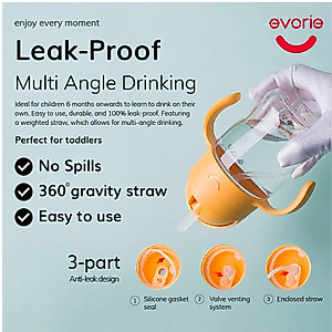 Evorie Tritan Weighted Straw Baby Sippy Cup 7 Oz Leak Poof with Handles for 6 Months Above, Twin Bundle (BlueMoon + Mint)