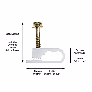 THE CIMPLE CO - Dual, Twin, or Siamese Coaxial Cable Clips, Cat6, Electrical Wire Cable Clip, 1/2 in Screw Clip and Fastener, White (100 Pieces per Bag)
