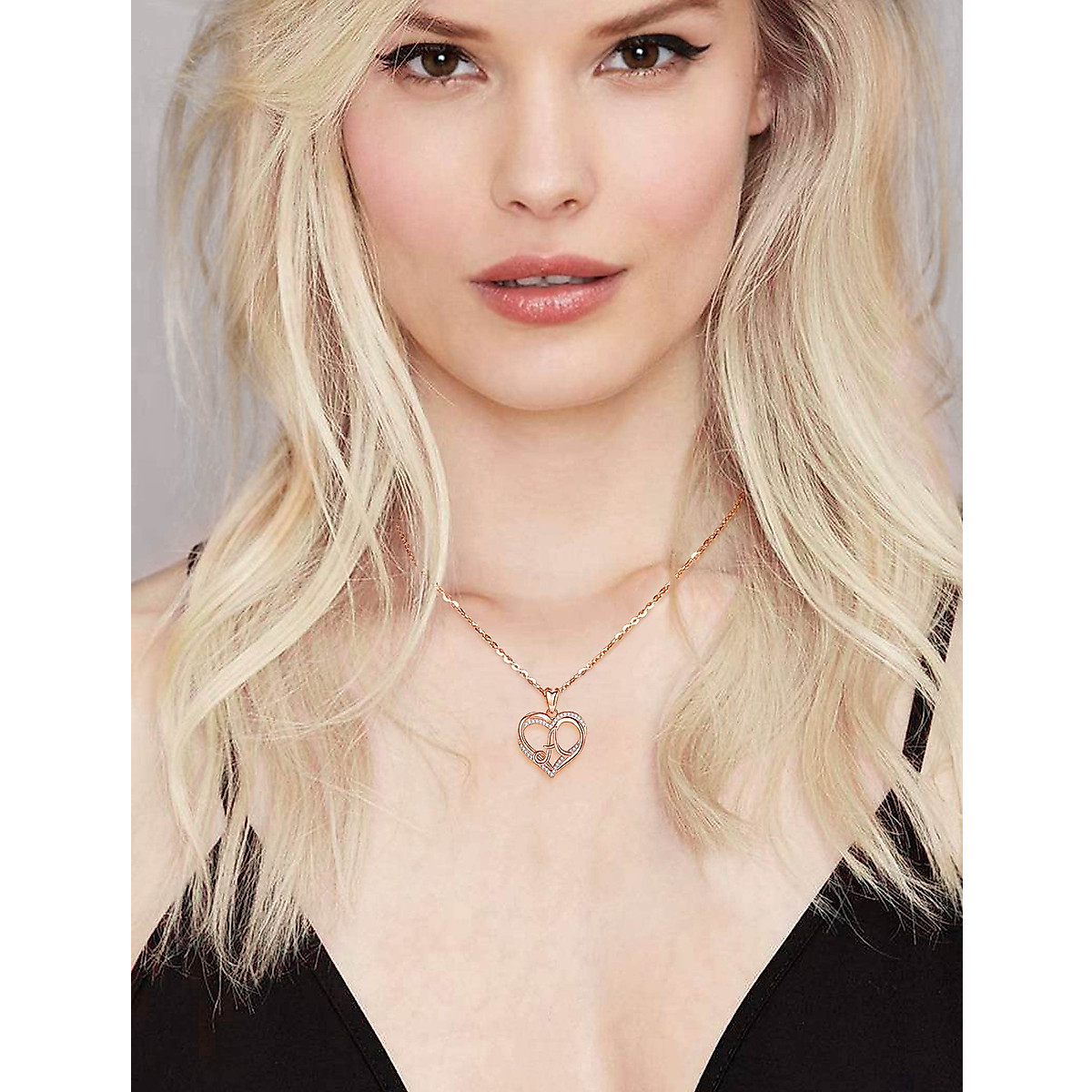 INFUSEU J Initial Necklace Women Letter Heart Jewelry Rose Gold Pendant