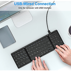 Erkovia Foldable Bluetooth Keyboard, Wireless Portable Keyboard with Numeric Keypad, Dual Modes Bluetooth/USB Wired Travel Keyboard for iOS/MacOS, Android, Windows Device(Not Full Size)