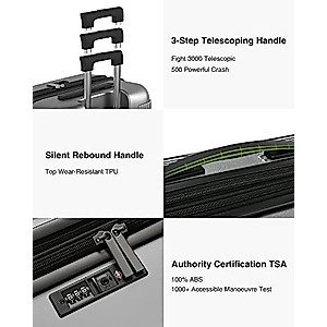 LUGGEX PC Silver Carry On Luggage 22x14x9 Airline Approved with Spinner Wheels - Hard Shell Expandable Suitcase