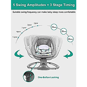 Baby Bouncer Baby Cradle Portable Swing Infant Motorized Adjustable Rocker with Bluetooth Music Speaker and 5 Swaying Gears Preset Lullabies and Smooth Remote Control (Grey)