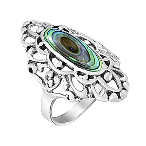 AeraVida Heart Filigree Oval Abalone Shell .925 Sterling Silver Ring