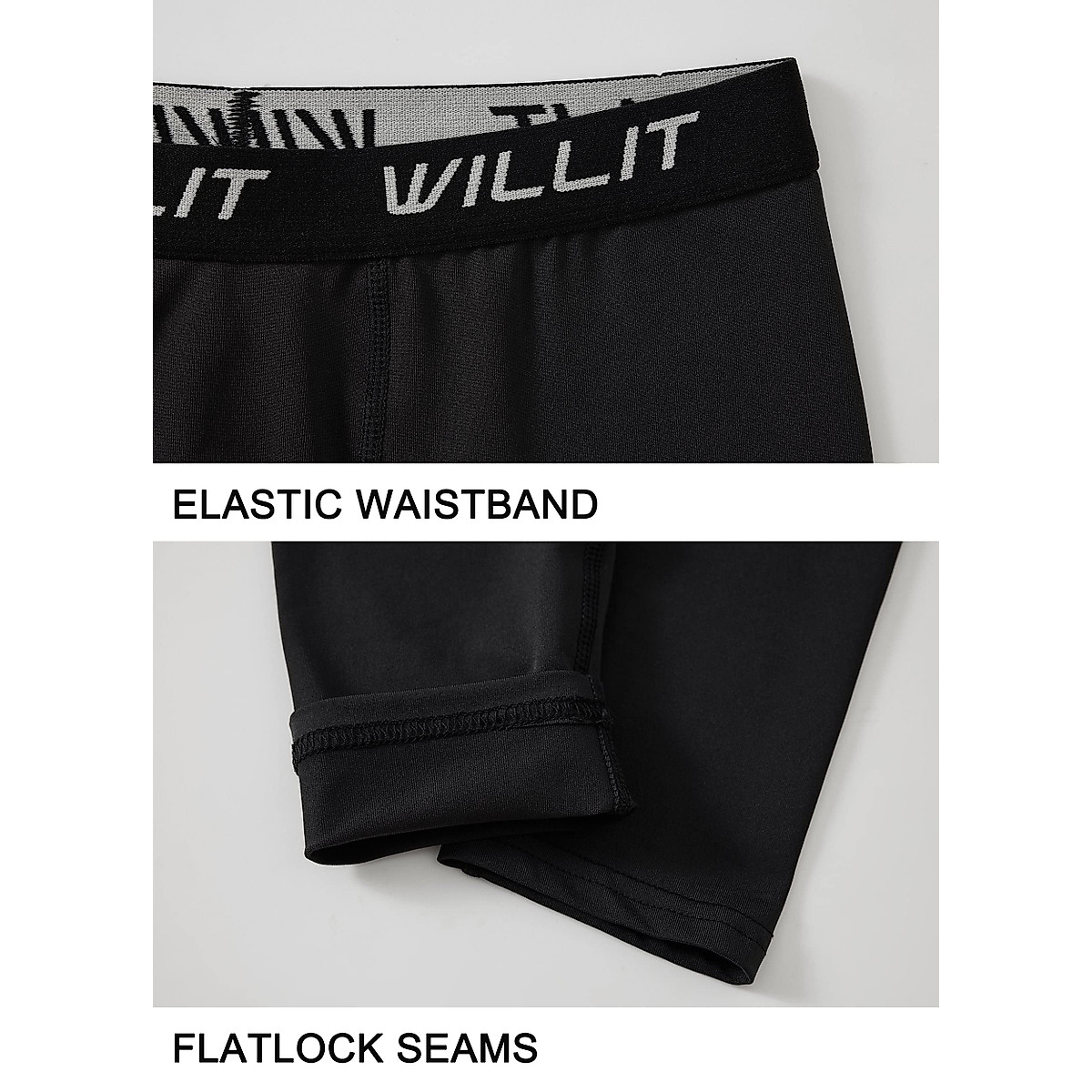 Willit Boys' Leggings Quick Dry Youth Compression Pants Basketball Sports Tights Kids Base Layer Black XS