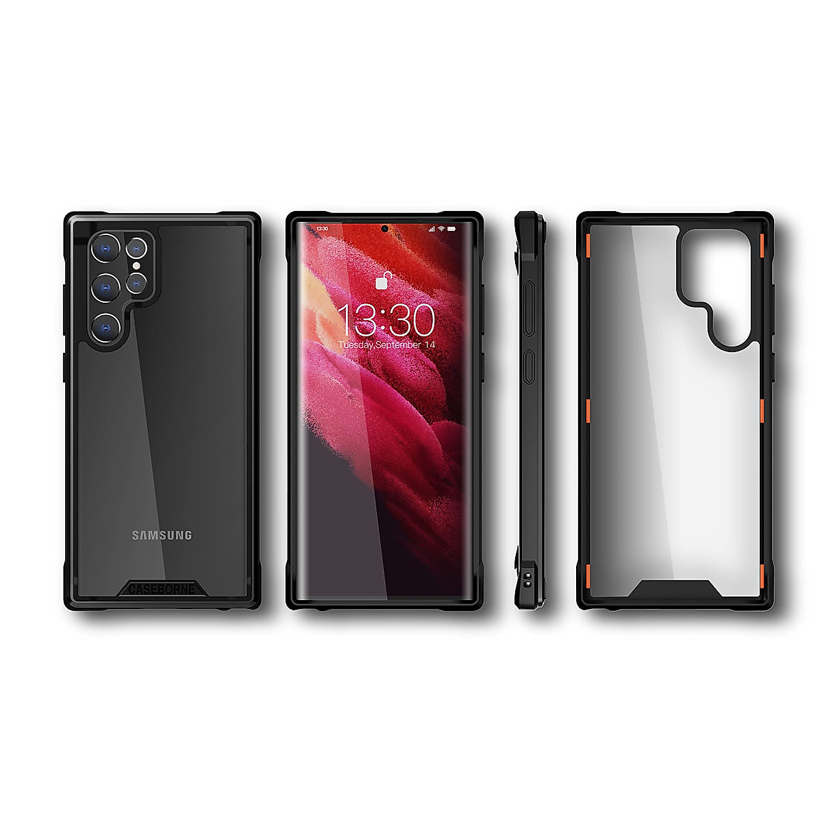 CaseBorne R Compatible with Samsung Galaxy S22 Ultra 5G Case - Shockproof Protective Clear, Military Grade 12ft Drop Tested, Durable Aluminum Frame, Anti-Yellowing Technology - Black