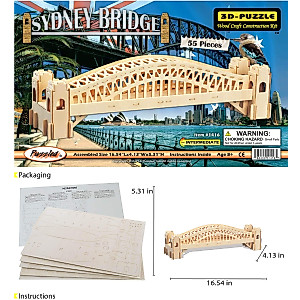 Puzzled Sydney Bridge 3D Wooden Puzzle Model Kit - Fun and Education Wooden Building Kits for Kids, DIY Wooden Puzzle Toy Bridge Model Construction Kit, Cool Architecture Gifts for Kids - 55 Pieces