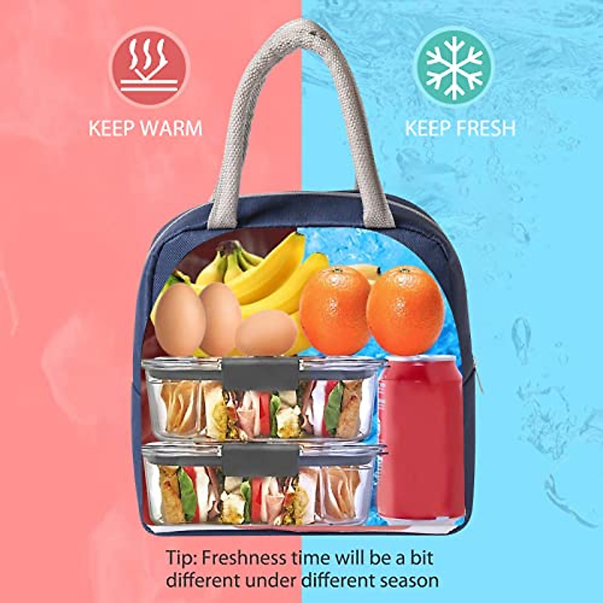 Mziart Cute Lunch Bags for Women, Cartoon Thermal Lunch Tote Bag Lunch Box Containers Cooler for Adult Boys Girls School Picnic Travel (Navy Blue Cat)