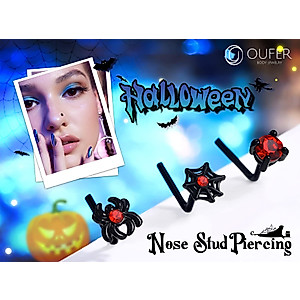 OUFER 20G Nose Ring Studs, 316L Stainless Steel L-Shaped Nose Rings, Spider L Bend Nose Screws, Nose Piercing Jewelry For Women Men