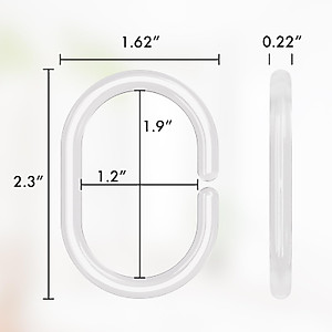 Amazer Plastic Shower Curtain Rings Hooks, Shower Curtain Hooks Rings, 24 Pcs Shower Hooks for Shower Curtain, C Shaped Shower Rings for Curtain, Clear Shower Curtain Rings for Bathroom Shower Rod