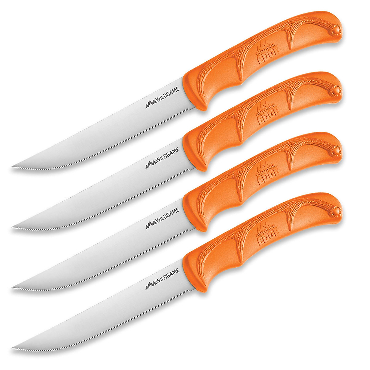 OUTDOOR EDGE Wild Game Steak Knives 4-Piece Set with Never-Sharpen Micro Serrated 420J2 Stainless Blades and Elk Horn Textured Black Polymer Handles