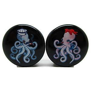 Pierced Republic Octopus Couple Ear Plugs - Acrylic Screw-On - 10 Sizes *Pair* (00 Gauge (10mm))