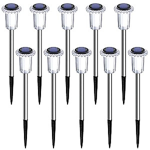 DenicMic Solar Pathway Lights Outdoor 10 Pack LED Waterproof Stainless Steel Solar Garden Lights for Pathway, Walkway, Driveway, Yard, Patio, Garden Decor