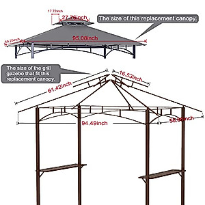Grill Gazebo Replacement Roof - ABCCANOPY 5x8 Double Tiered BBQ Canopy Top Cover, Outdoor Grill Tent Roof for #L-GZ238PST-11 (Gray)