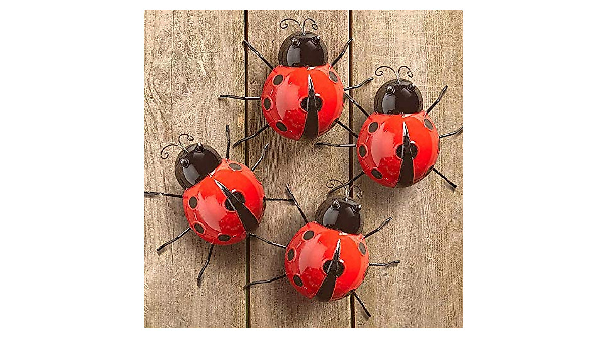 Cute Metal Ladybug Garden Art Decor - Easy Hanging Set of 4