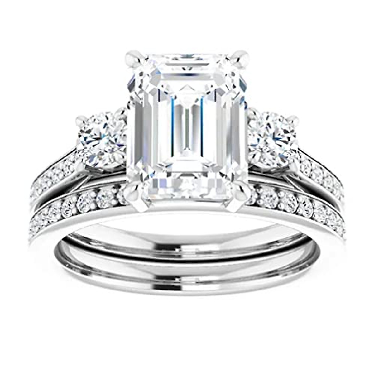 3 CT Emerald Cut VVS1 Colorless Moissanite Engagement Ring Set, Wedding/Bridal Ring Set, Sterling Silver Vintage Antique Anniversary Promise Ring Set Gift for Her (4)