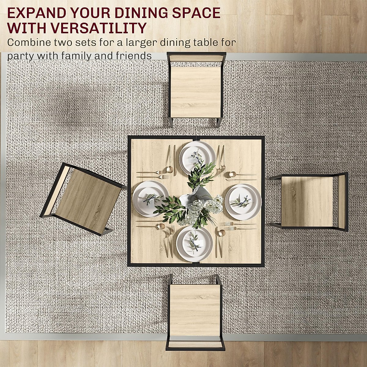 HOMCOM 3-Piece Industrial Dining Table Set for 2, Kitchen Table and Chairs, Dining Room Sets for Small Spaces, Oak