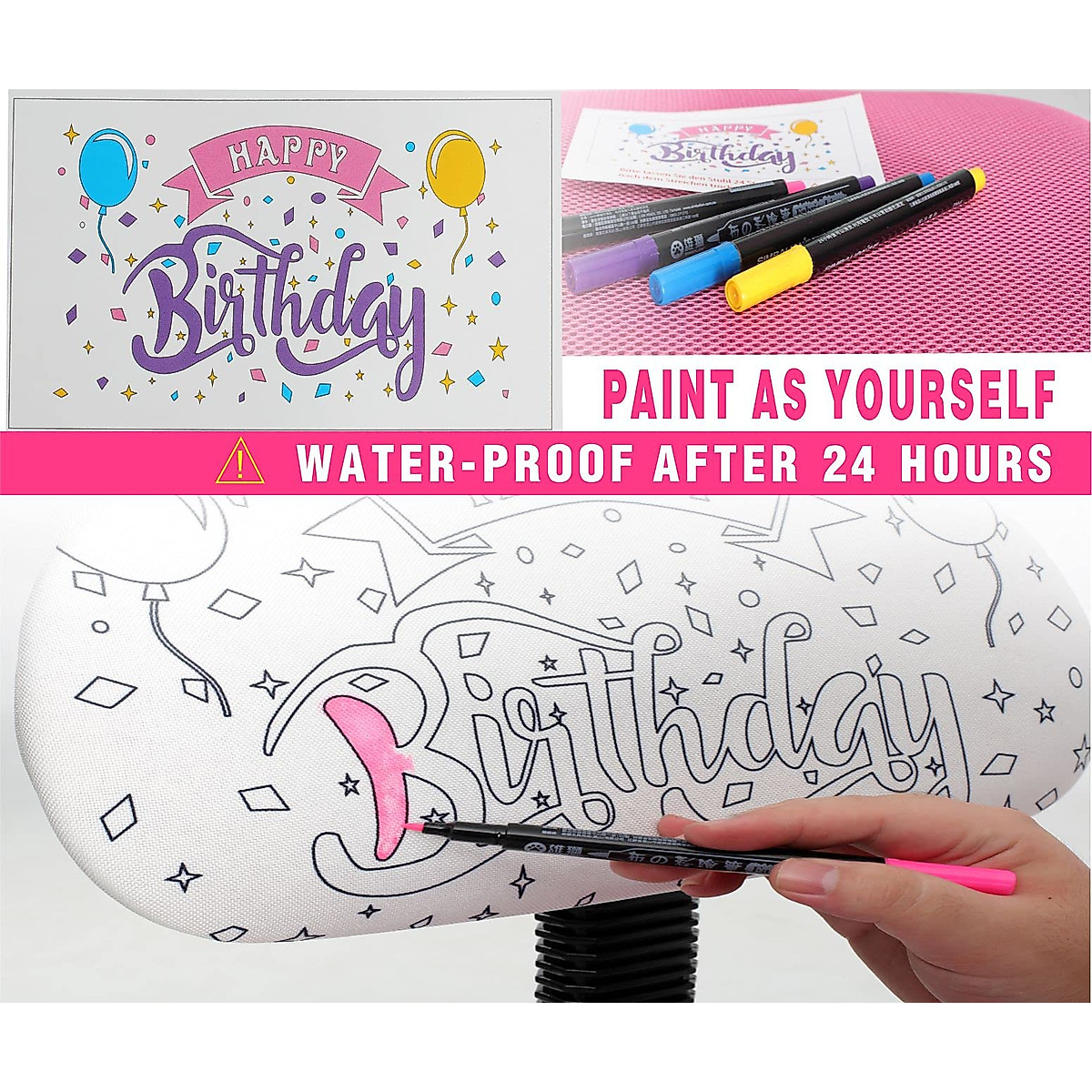 JJS Kids Rolling Drawing Desk Chair, Small Swivel Office Computer Chair for Teens, Low-Back Adjustable Coloring Upholstered Student Task Chair, Pink