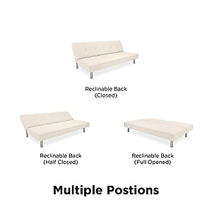 DHP Nola 69 Inch Futon Sofa Bed, Modern Armless Upholstered Couch Sleeper with Tufted Back and Seat for Small Spaces, Faux Leather, White