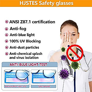 HJSTES Safety Glasses for Women Anti Fog Nurse Safety Goggles Clear Frame Blue Light Protective Glasses(Black)