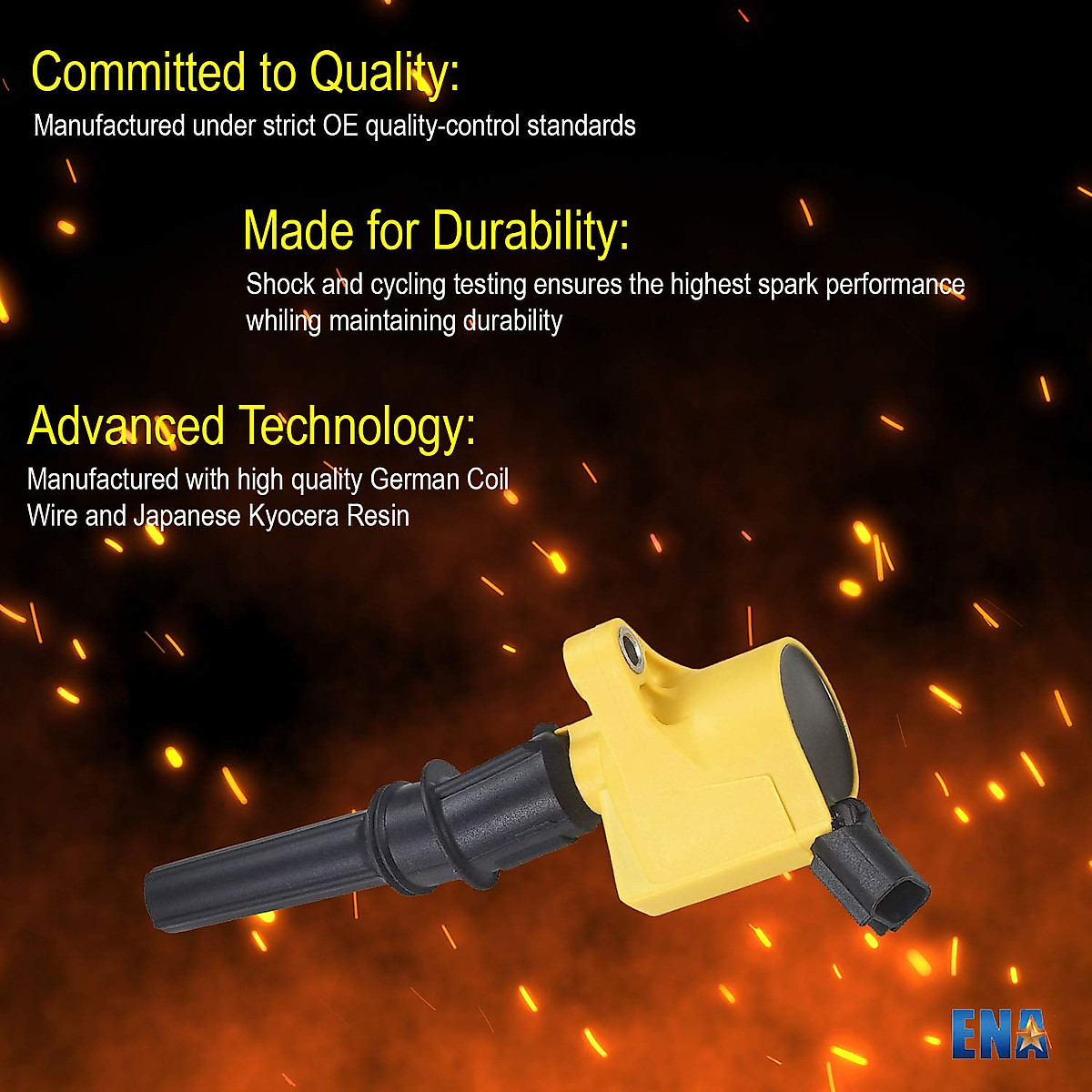 ENA Yellow Set of 8 Ignition Coil Pack Compatible with Lincoln Mercury Ford Mustang Crown Victoria E150 E250 Expedition Explorer F150 F250 F350 F450 F550 Navigator 4.6L 5.4L V8 Replacement for DG508